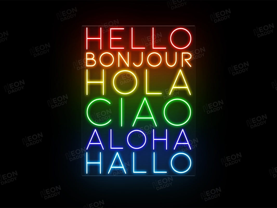 Global Greetings - 'Hello, Bonjour, Hola, Ciao, Aloha, Hallo' - LED ...